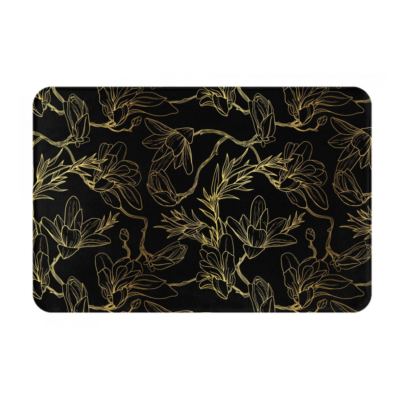 Yoyoae Gold Gloss Outline Floral Print Front Door Mat Outside Entrance ...