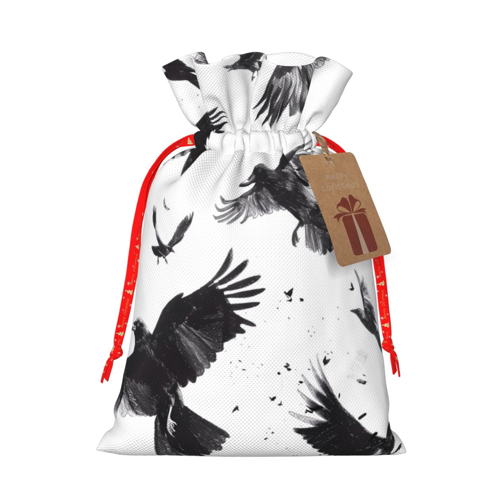 Yoyoae Monochrome Flying Ravens Pattern Christmas Burlap Gift Bags with ...