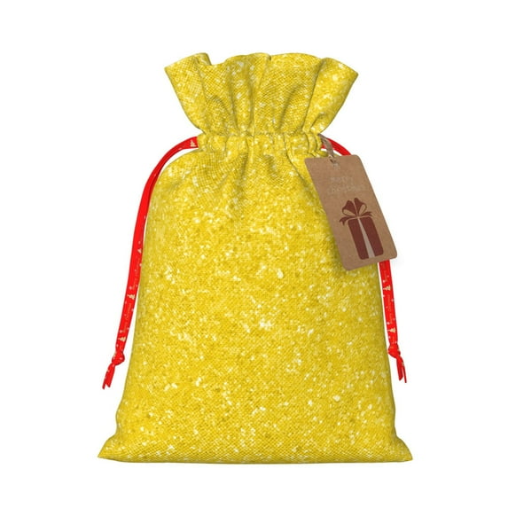 Yoyoae Yellow Glitter Pattern Christmas Burlap Gift Bags with ...