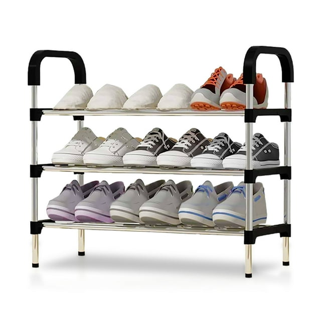 Yoytoo 3 Tier Shoe Rack, Stackable Metal 9 Pairs Shoes Organizer ...