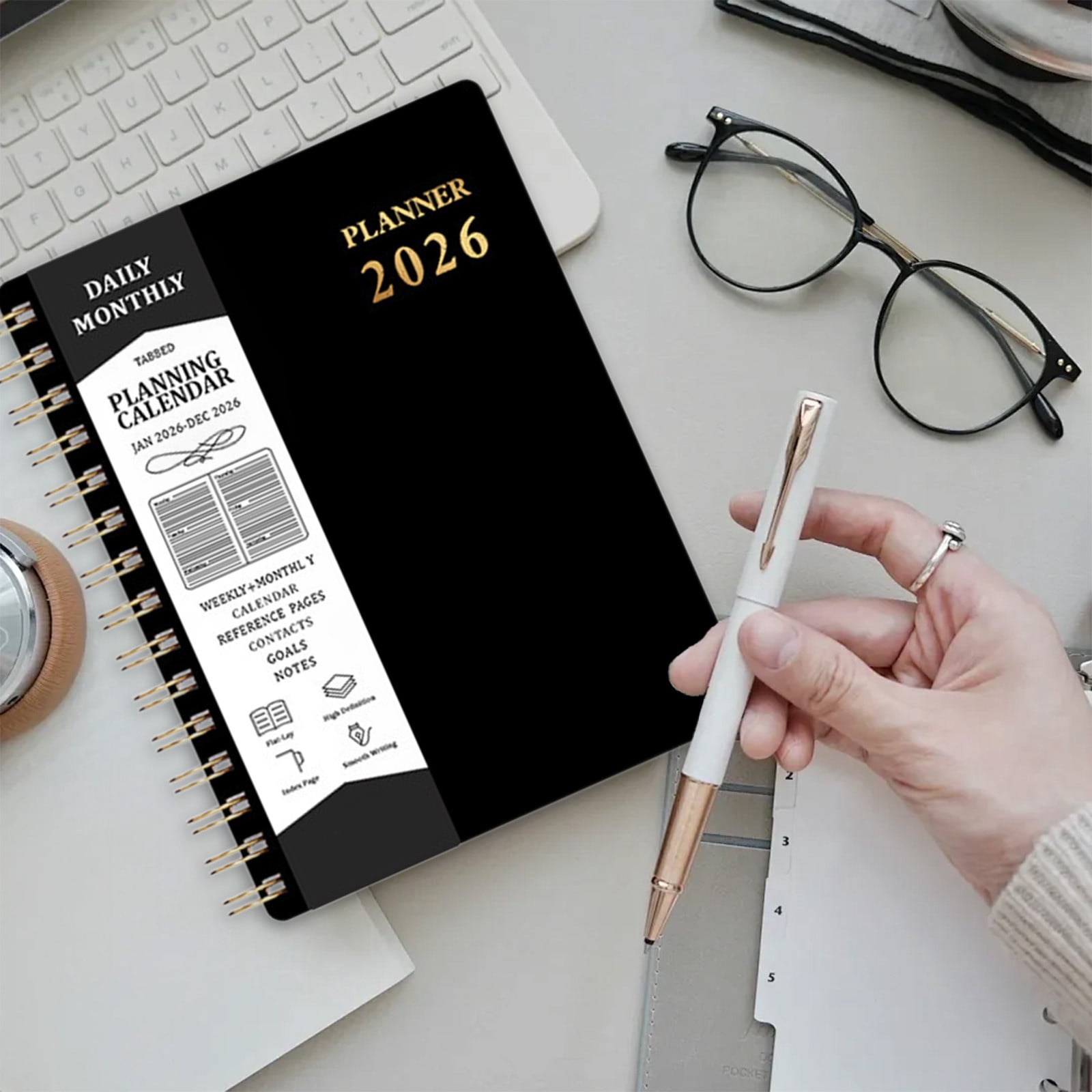 Yoziaaoa 1 Pcs Elegant Faux Leather Bound Planner for 2026 Organization ...
