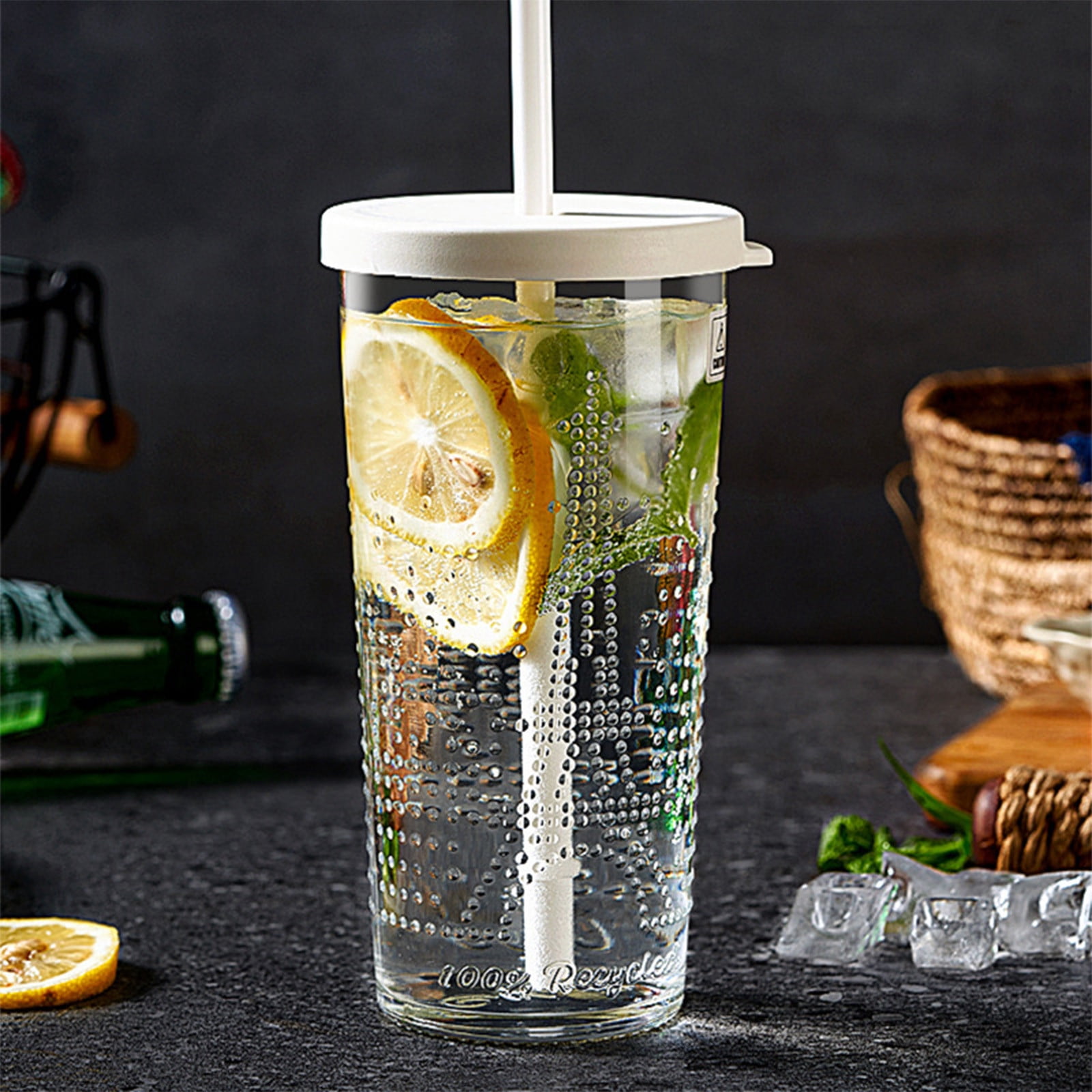 Yoziaaoa 1 Pcs Heavy-Duty Glass Drinking Cup with Secure Plastic Lid ...