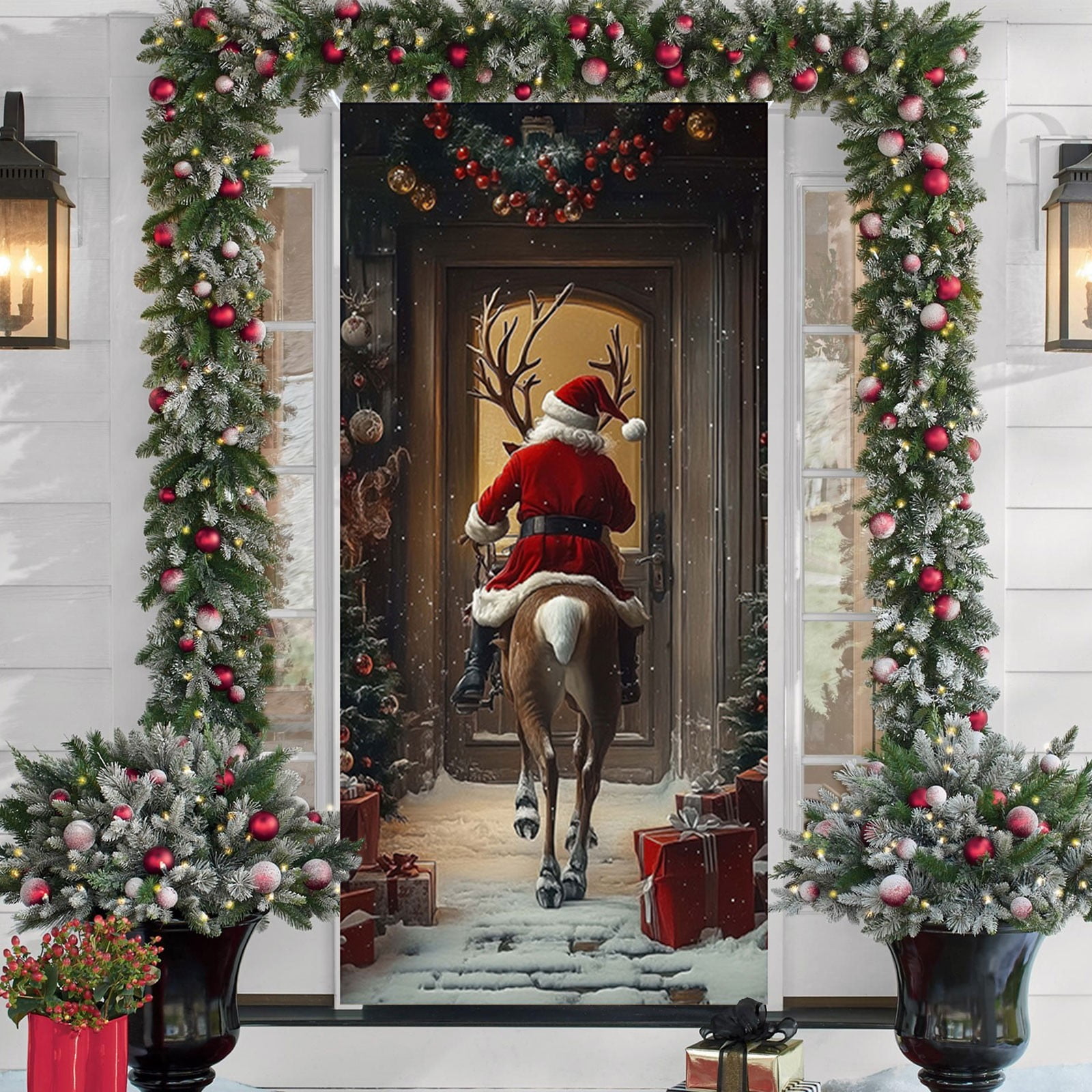 Yoziaaoa 1 Pcs Jolly Santa Themed Polyester Fabric Door Cover for ...