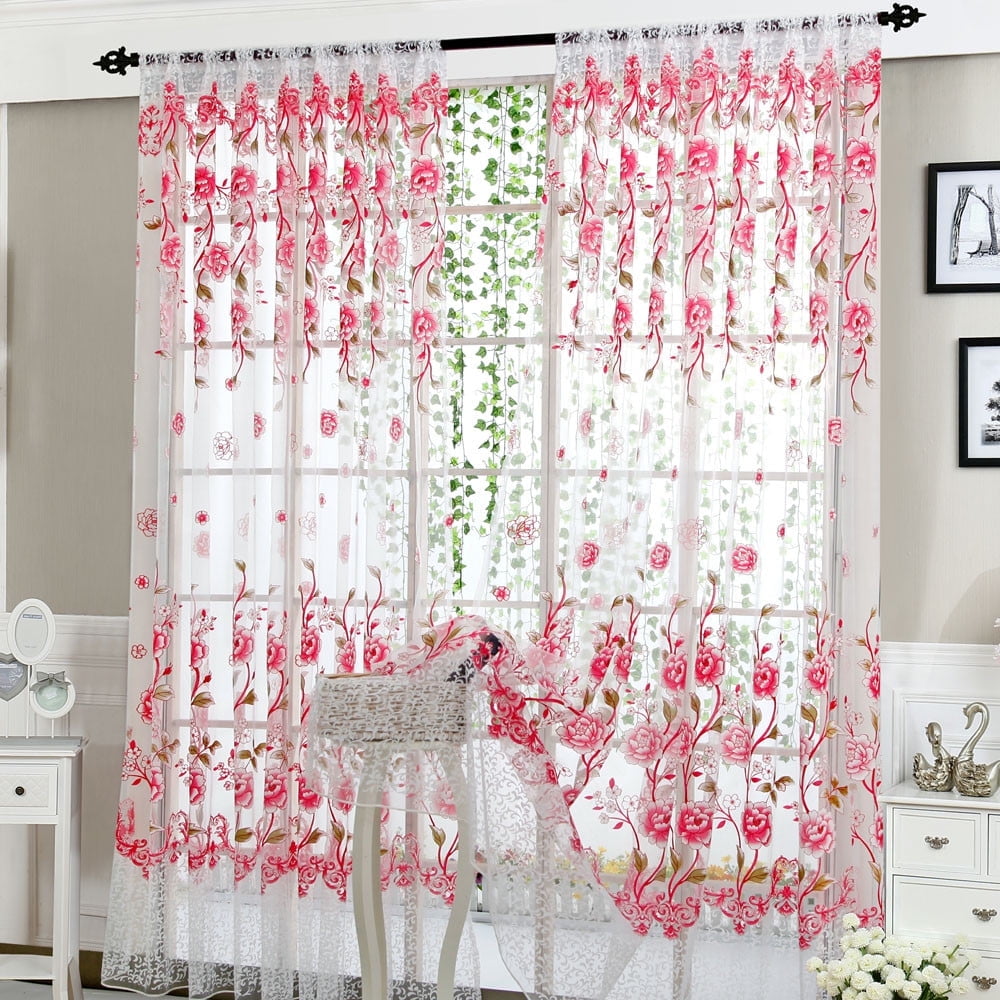 Yoziaaoa 1 pcs Flower Sheer Curtains Floral Print Voile Curtain, Semi ...