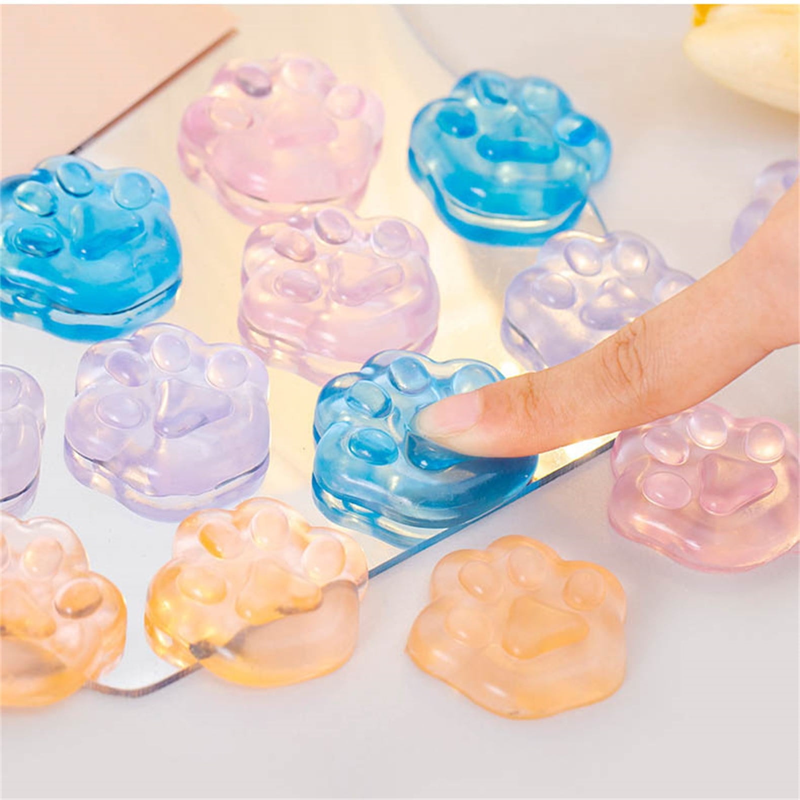 Yoziaaoa 2 Pcs Mini Cat Paw Toy Cat Paw Silicone Squeeze Toy Cute Soft ...