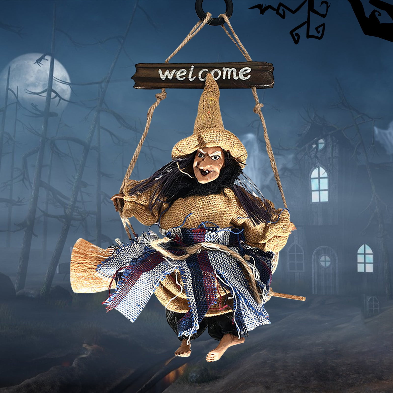 Yoziaaoa 2 Pcs Spooky Flying Witch Hanging Ornament for Outdoor and ...