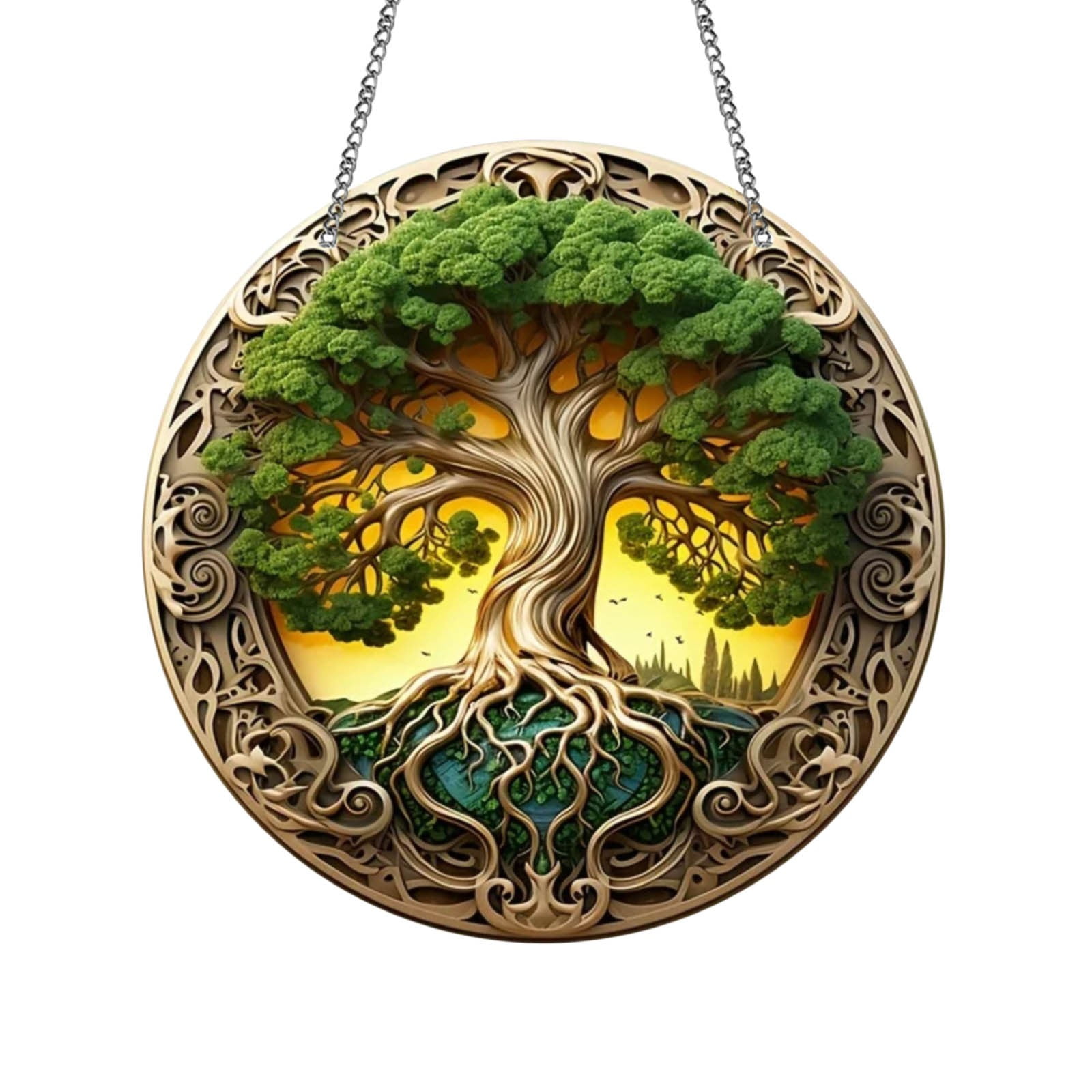 Yoziaaoa 4 Pcs Tree of Life Acrylic Window Hangings Big Tree Stained ...