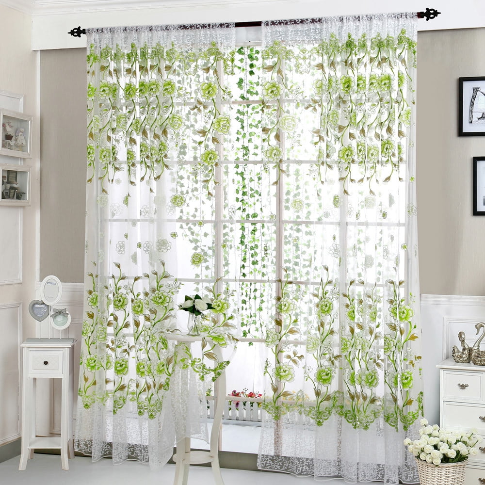 Yoziaaoa 5 pcs Flower Sheer Curtains Floral Print Voile Curtain, Semi ...