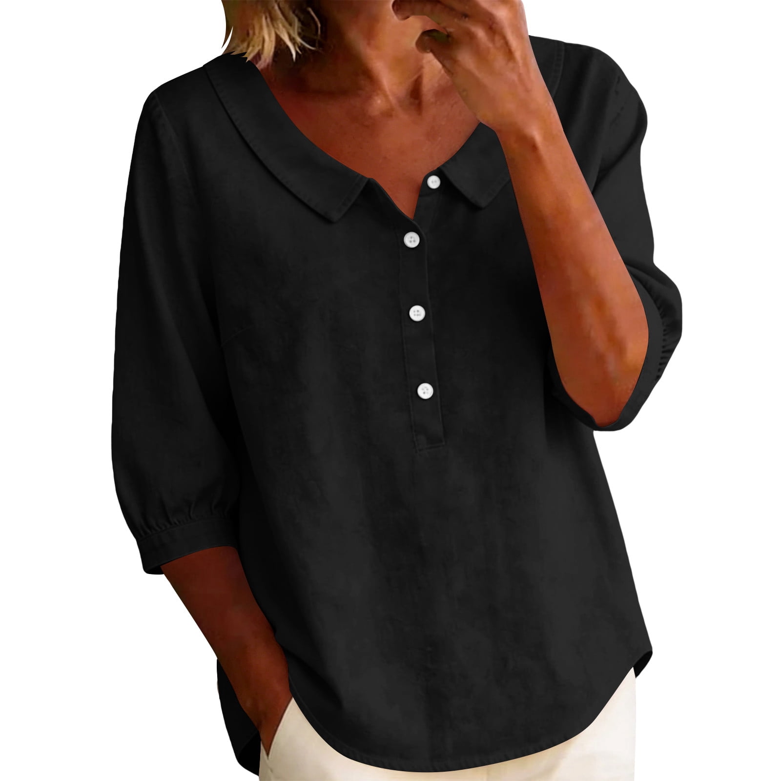 Yrmaups Loose Fit 3/4 Sleeve Button Down Shirt for Women, Casual ...