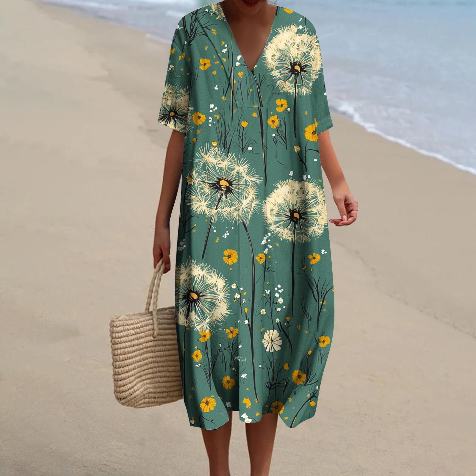 Yrmaups Plus Size Pocket Flowy Aline Long Soft Sundresses for Women ...