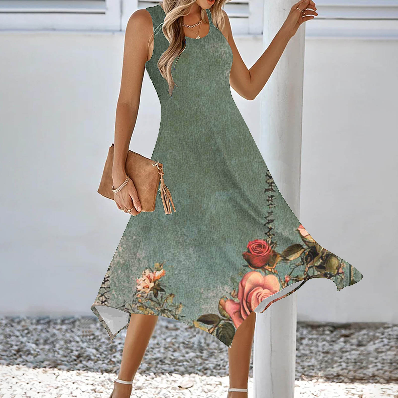 Yrmaups Summer Plus Size Ruched Long Sun Dress for Women Sleeveless ...