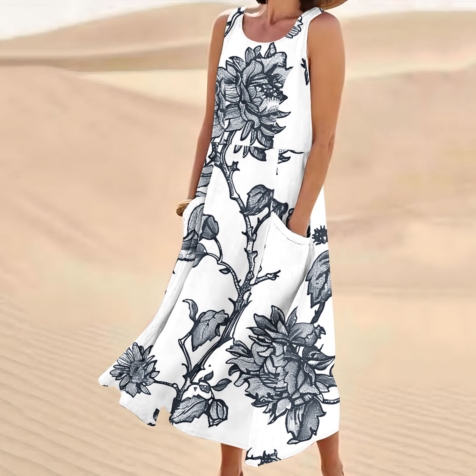 Yrmaups Summer Spring Floral Print Swing Long Sun Dress for Womens ...
