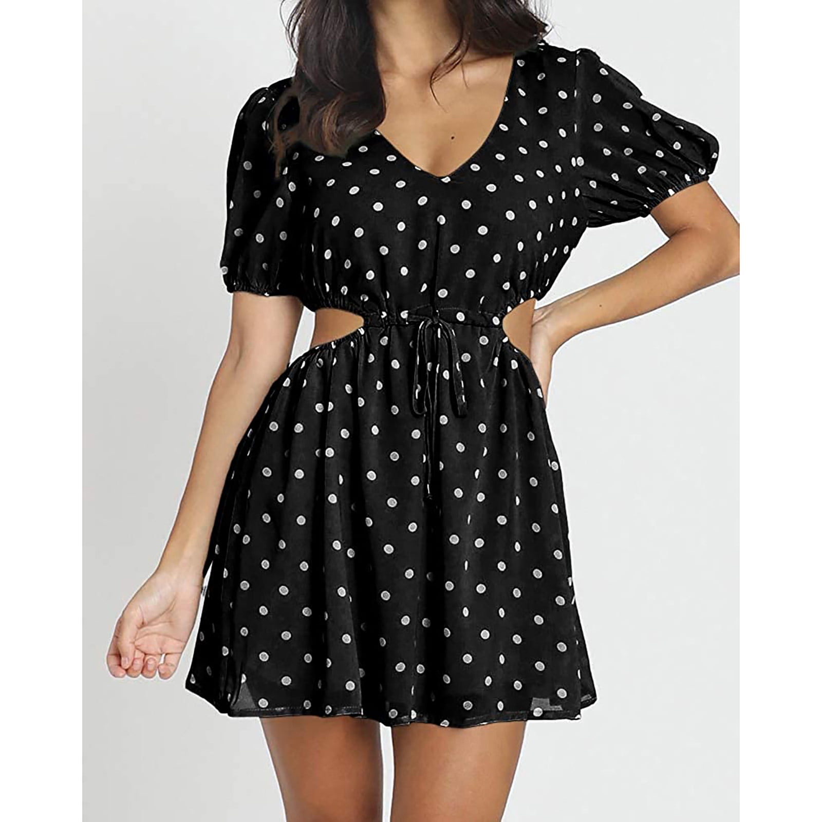 Yrmaups Women's Plus Size Short Sleeve Party Dresses Summer Spring V ...