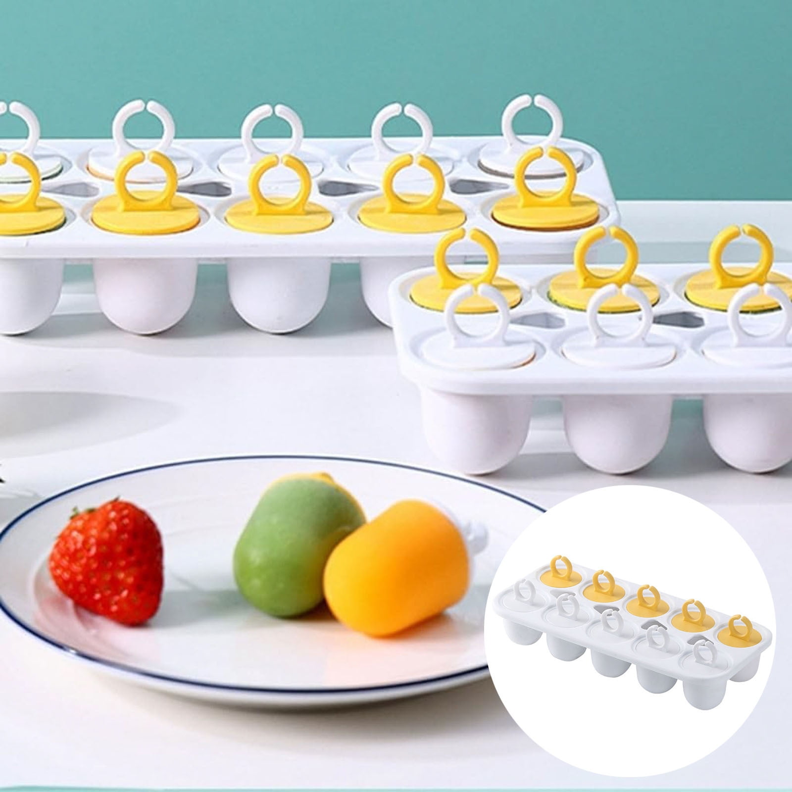 YruYptpaln 10 Cavity DIY Ice Lollys Nonstick Ice With Ring Stick Handle ...