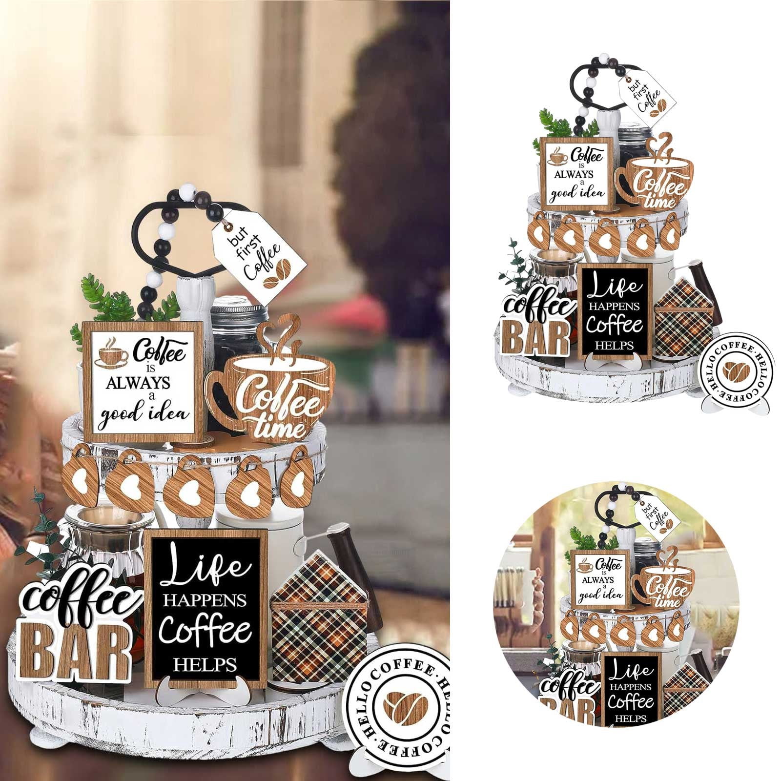 YruYptpaln 12PCS Coffee Tiered Tray Set Coffee Theme Tiered Tray Coffee ...