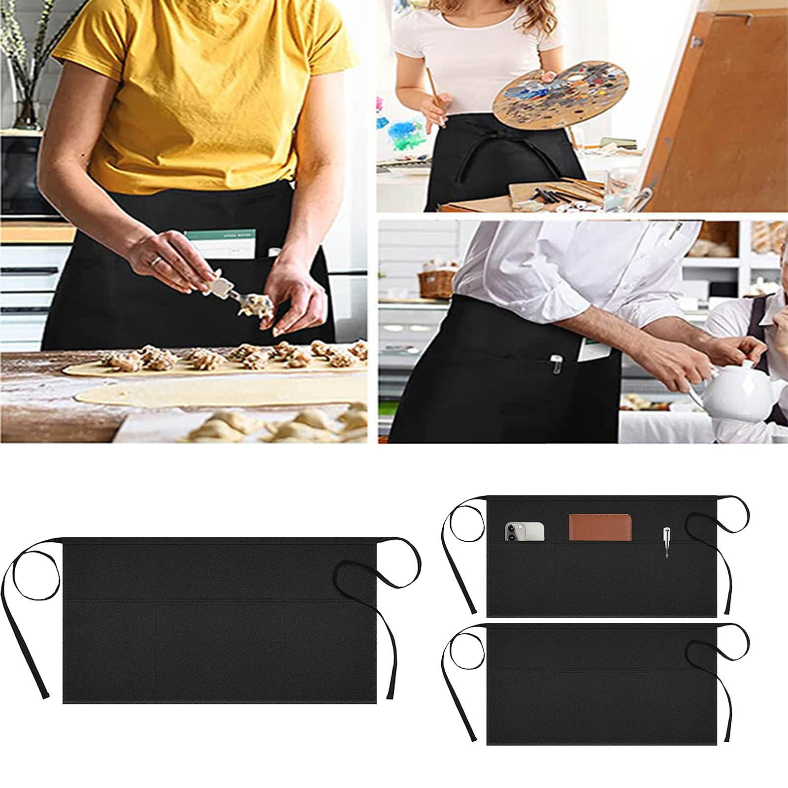 YruYptpaln Apron With Pocket Waiter's Apron Black Stain Proof ...