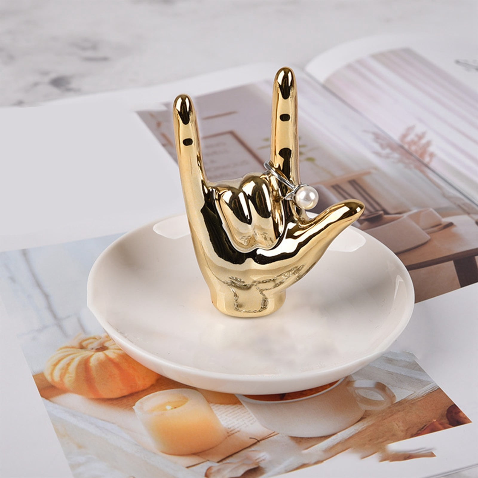 YruYptpaln Ceramic Gesture Ring Rack Jewelry Plate Hand Display Rack ...