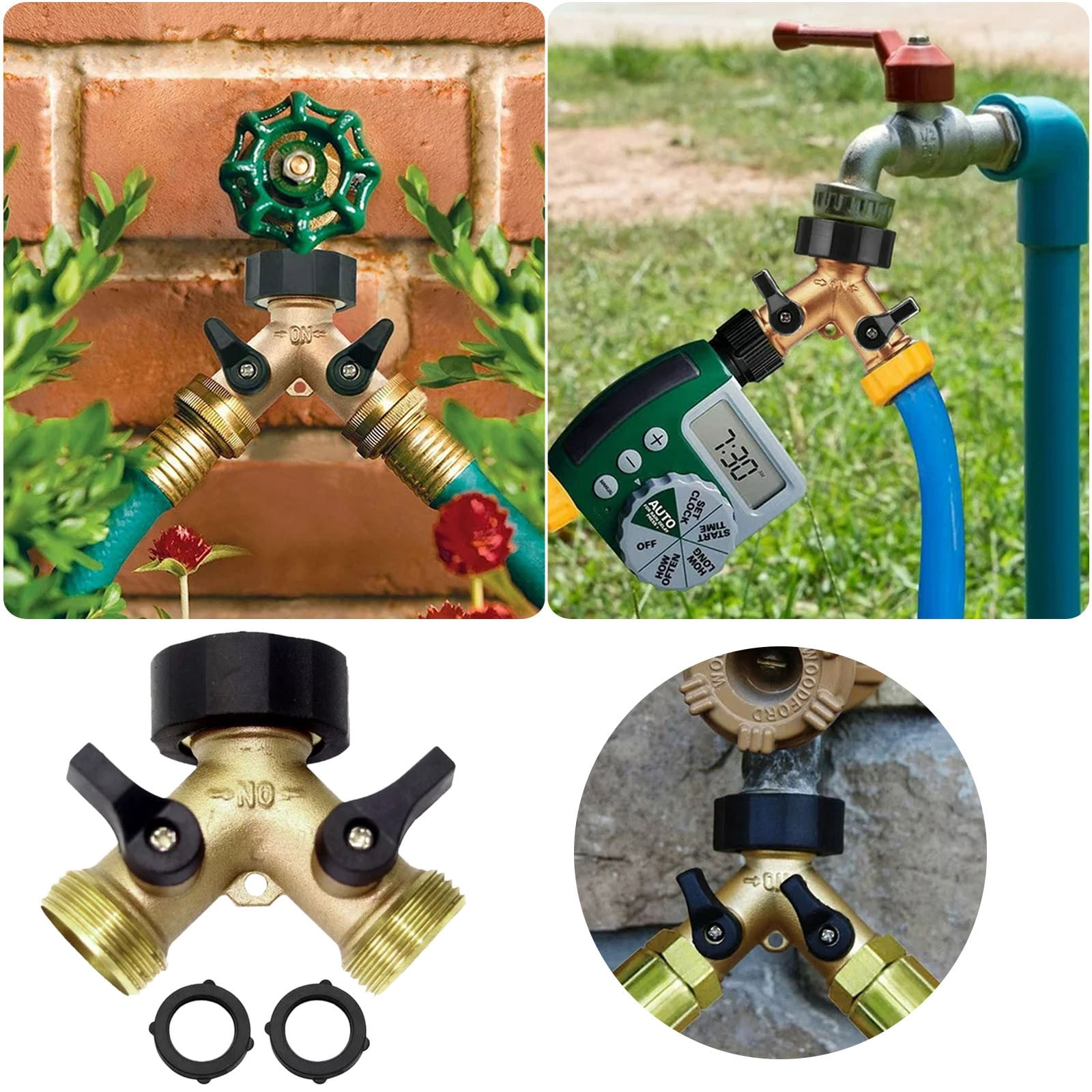 YruYptpaln Garden Hose Splitter Heavy Duty 2 Way Solid Brass Y Female ...