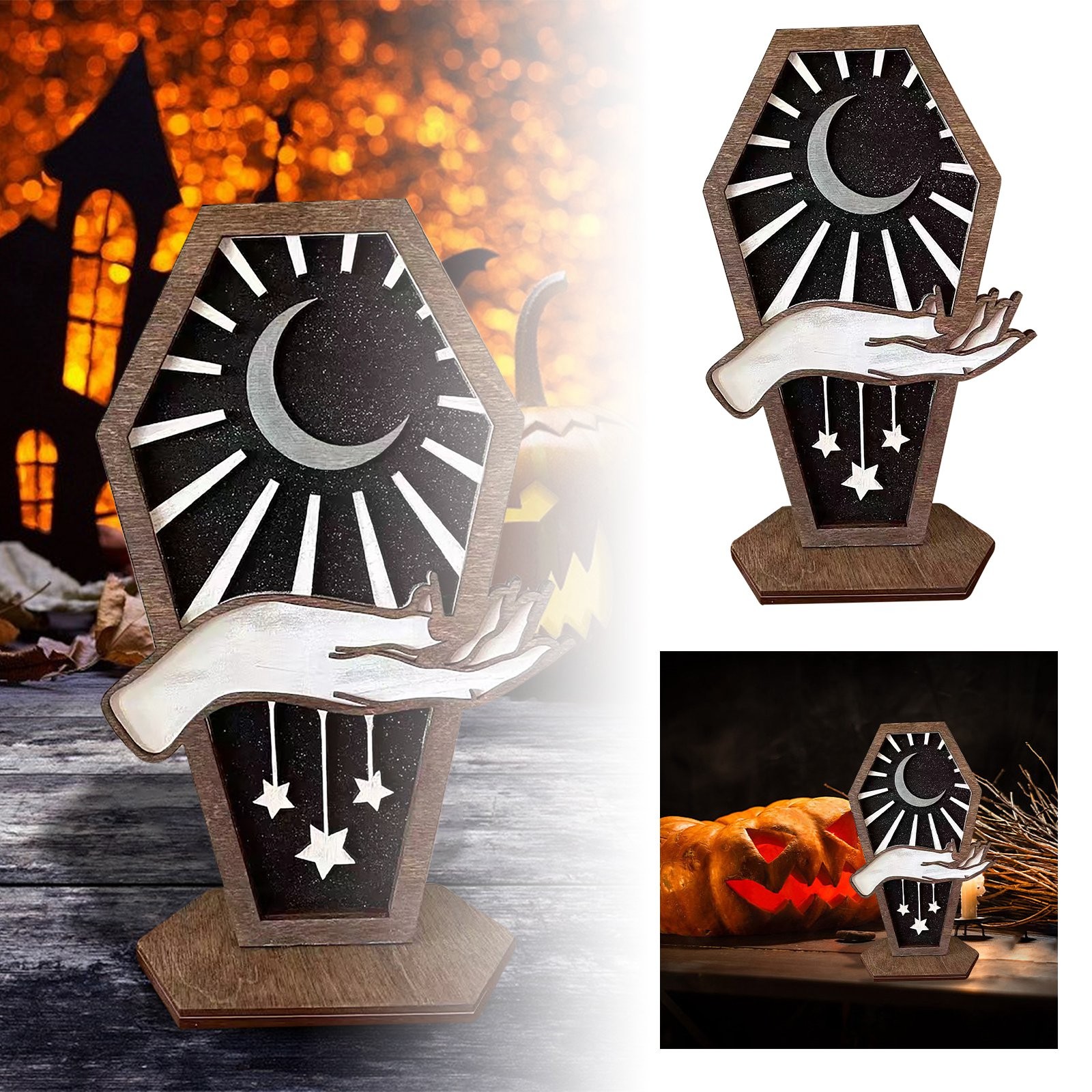 YruYptpaln Witch Hand Wooden Coffin Witch Decoration With Flying Moths ...