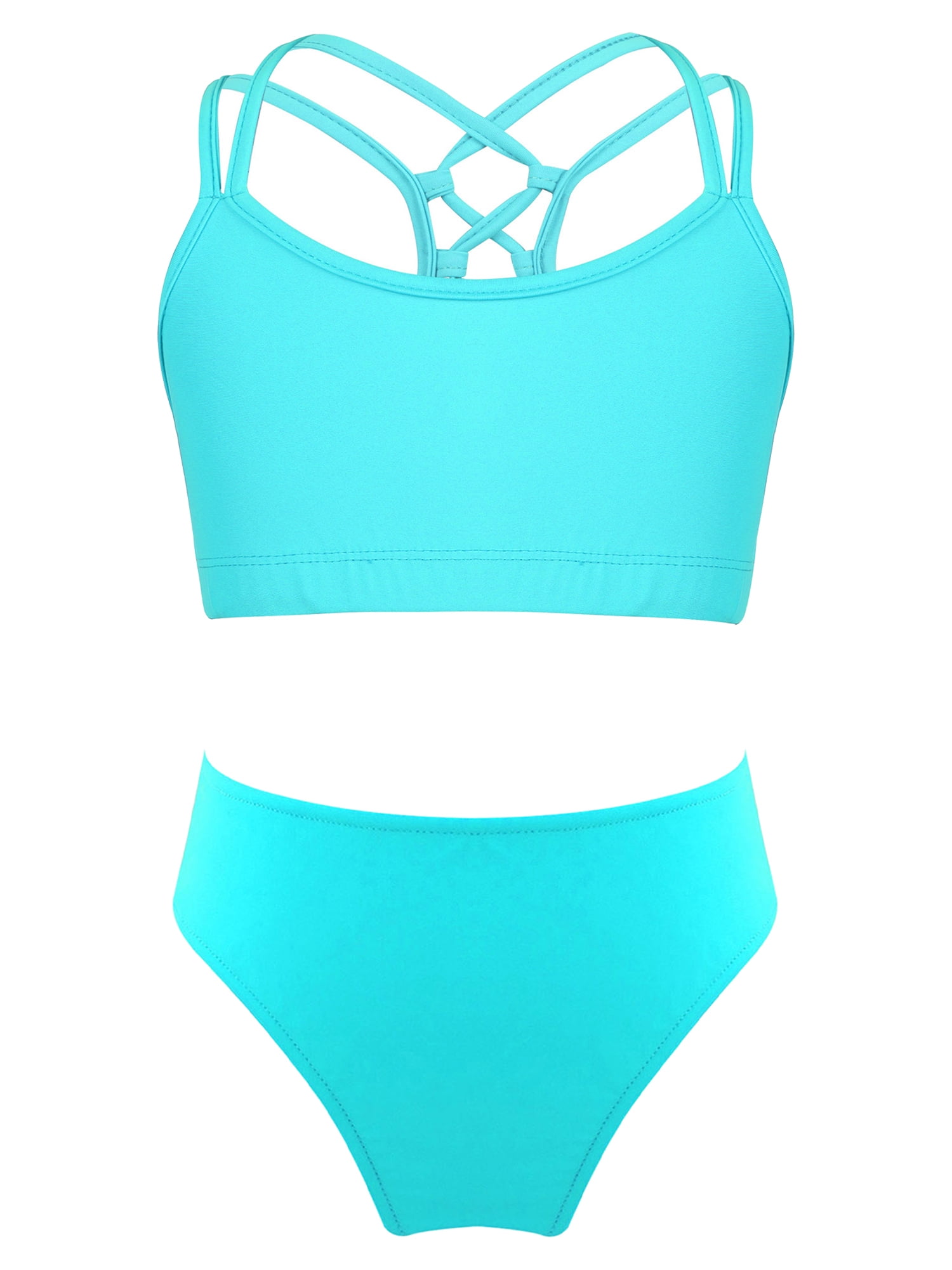 Yruioon 2Pcs Girls Swimsuit Strappy Back Crop Tops with Bikini Bottoms ...