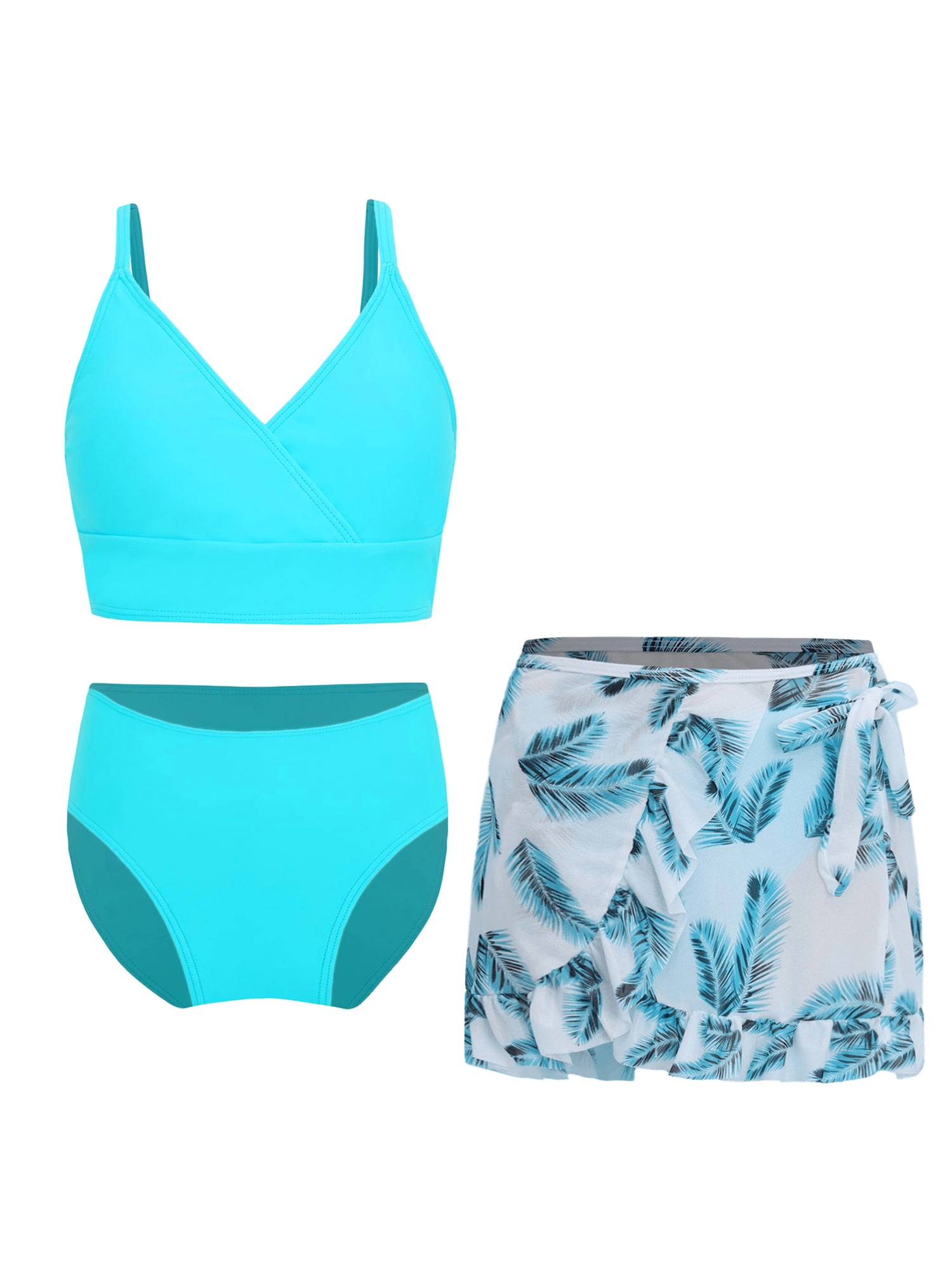 Yruioon Big Girls 3 Pieces Floral Bikini Sets Spaghetti Straps Swim Bra ...