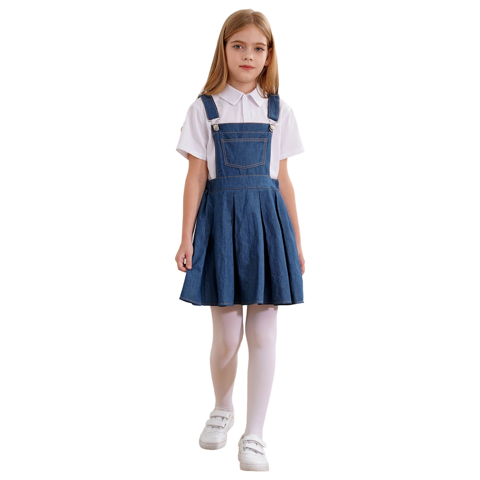Yruioon Girls Casual Pleated Denim Bib Overalls Dresses School Jumpers ...