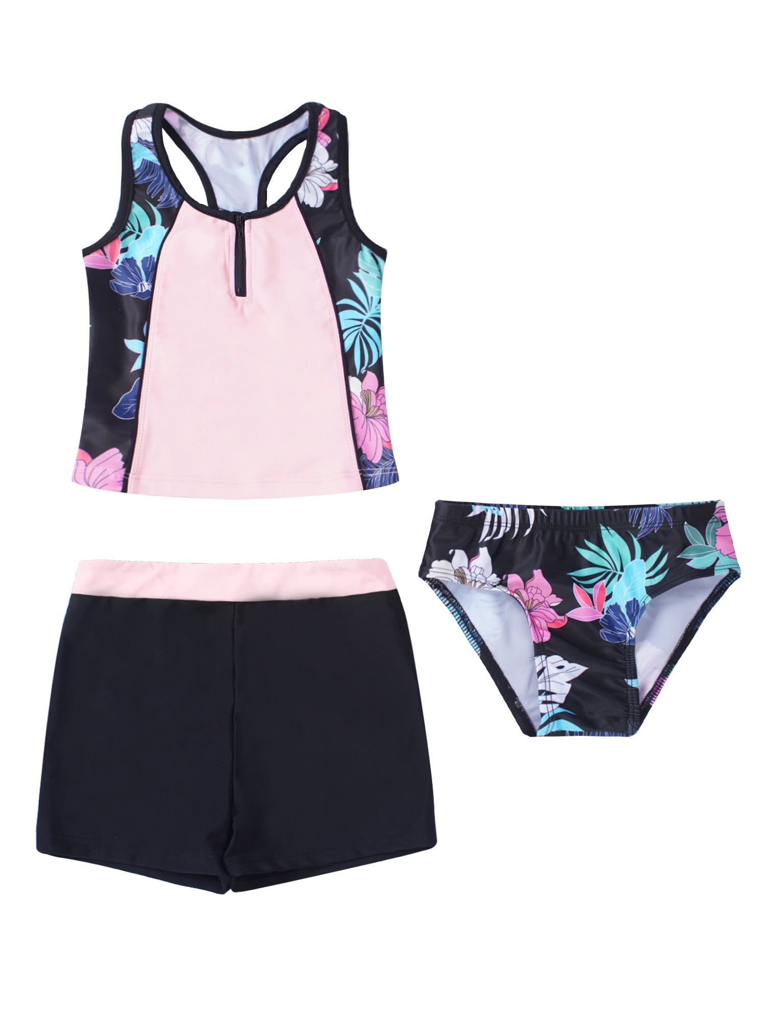 Yruioon Girls Floral Bathing Suit Tankini Swimwear Set Teens Three ...