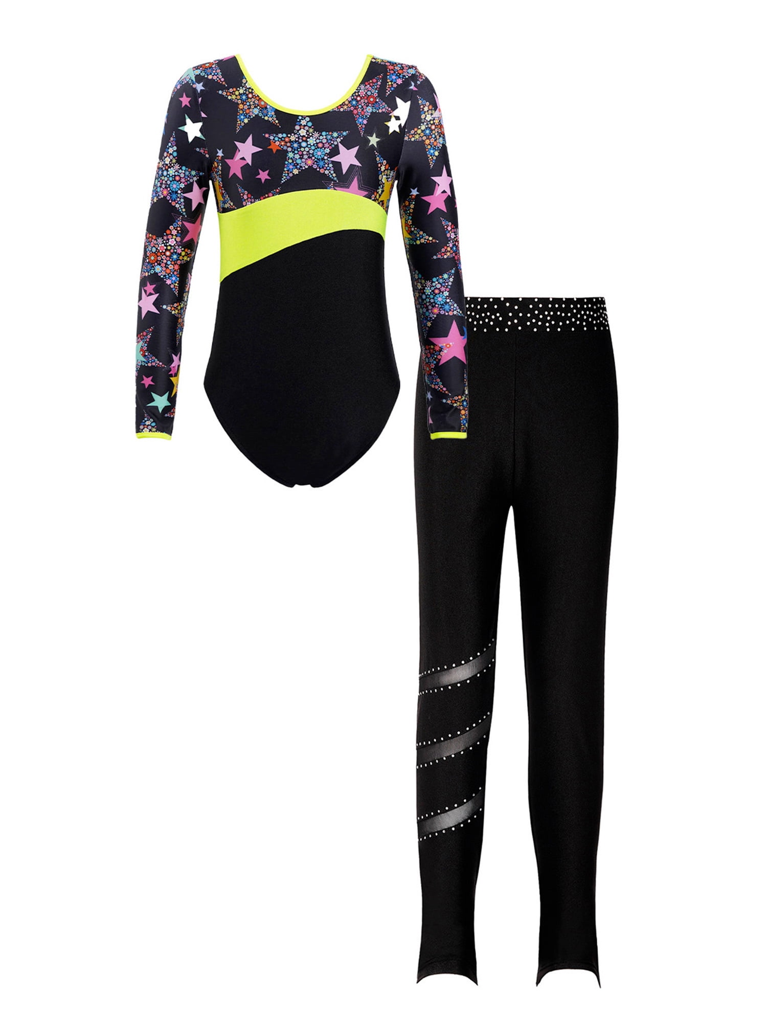 Yruioon Girls Ice Skating Bodysuit with Leggings Athletic Sports Suit ...