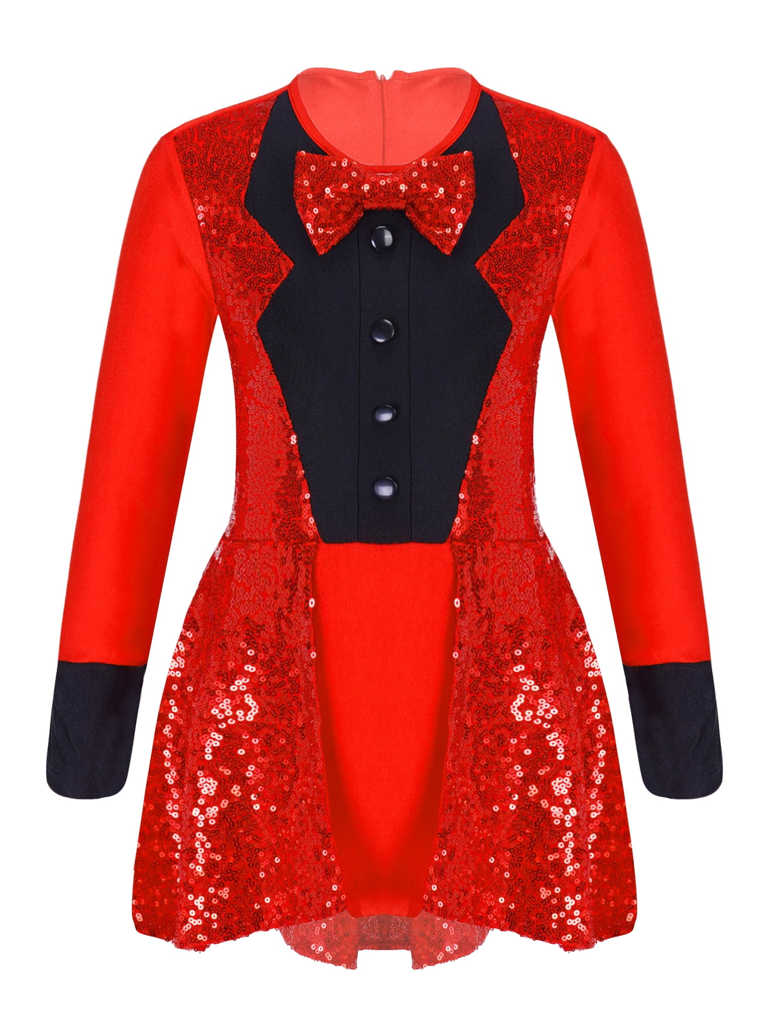 Yruioon Girls Modest Jazz Latin Dance Costume Bow Tie Tuxedo Shiny ...