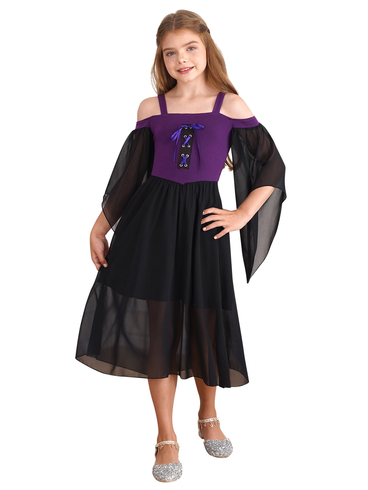 Yruioon Girls Retro Cold Shoulder Medieval Princess Maxi Dress Gothic ...