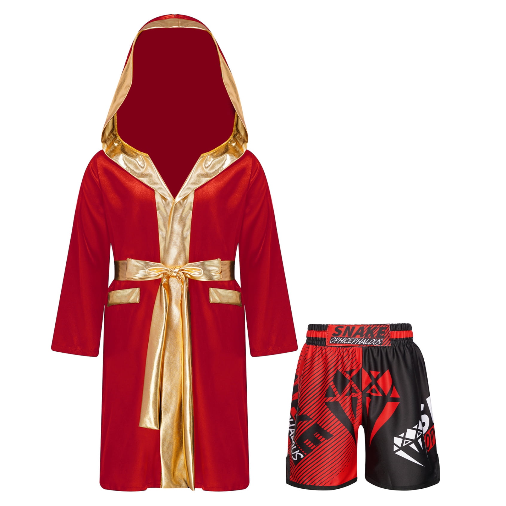 Yruioon Kids Boys Boxing Outfit Metallic SatinLong Sleeve Robe Hooded ...