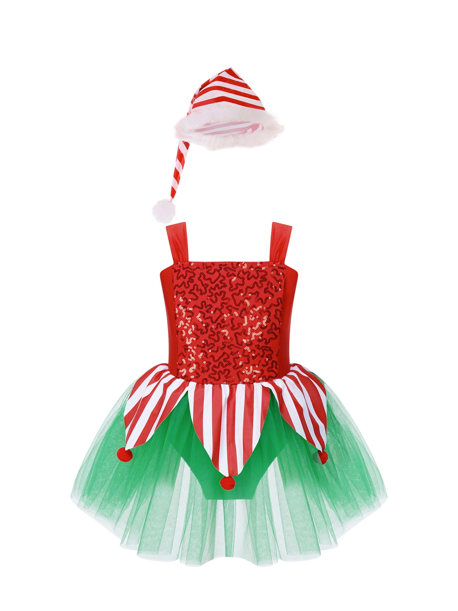 Yruioon Kids Christmas Elf Costume Girls Sequin Tutu Skirt Ballet Dance ...