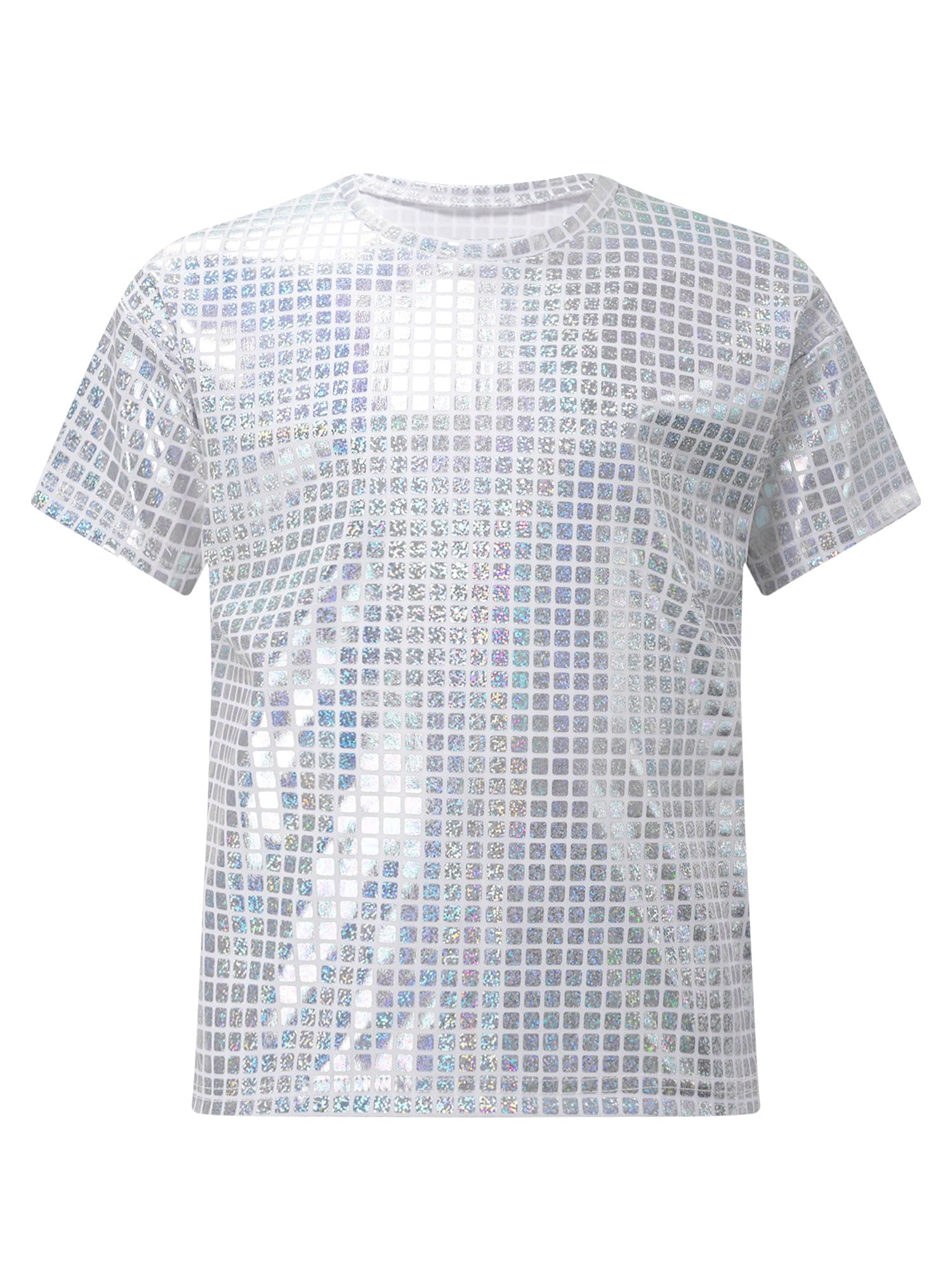 Yruioon Kids Girls Boys Shiny Metallic Jazz Hip Hop Dance Tops Tees ...