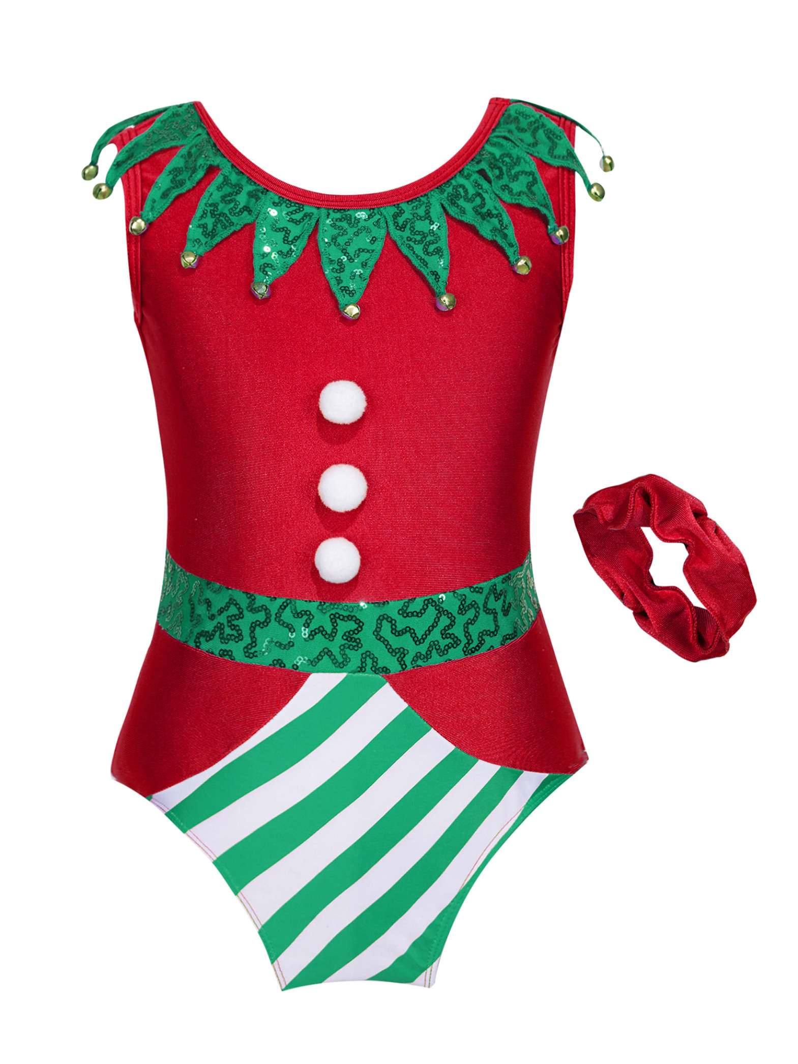Yruioon Kids Girls Christmas Dance Costume Sequin Bell Elf Leotard with ...