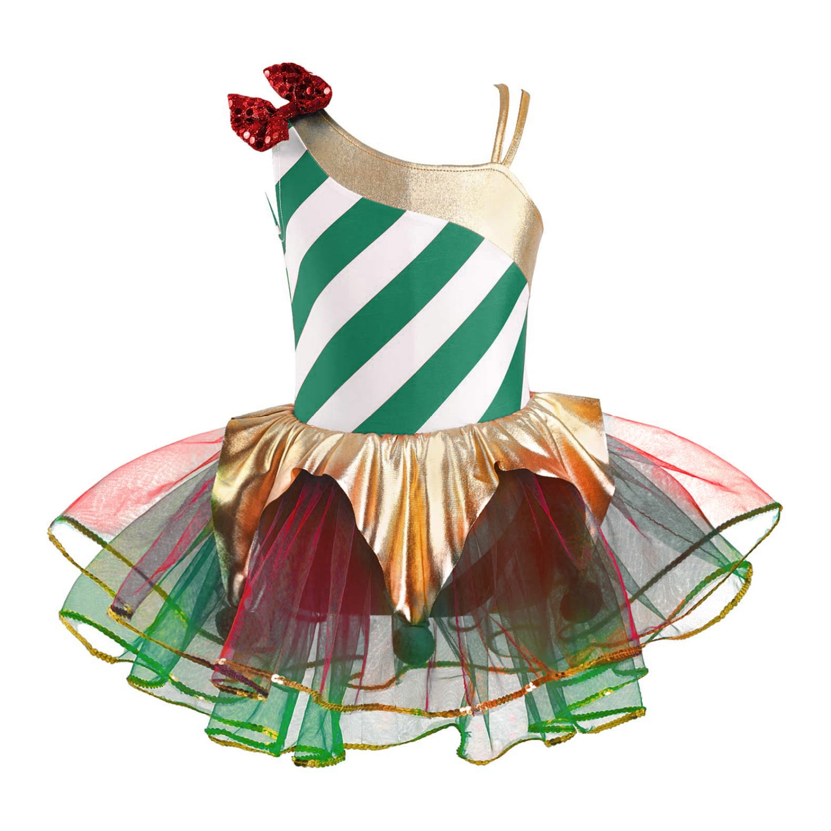 Yruioon Kids Girls Mrs Santa Xmas Costume Sequin Leotard Tutu Dress ...