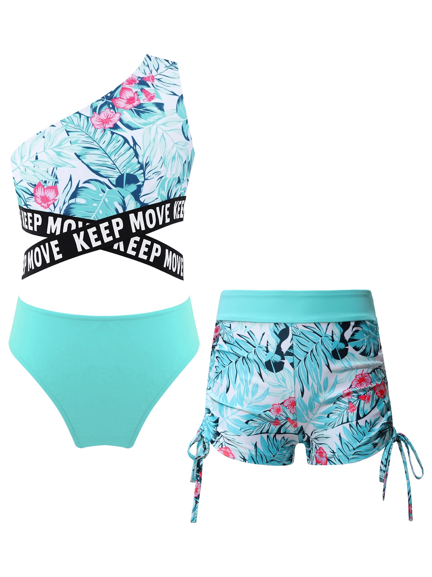 Yruioon Teens Girls Bathing Suits Cute Tankini Outfits Tropical Print ...