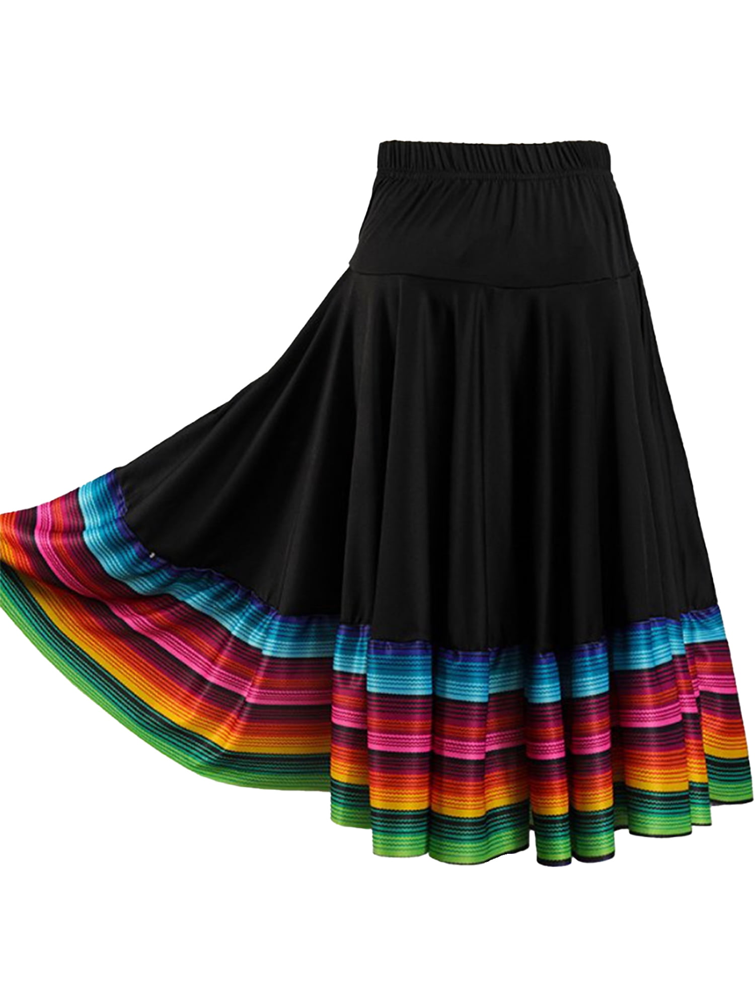 Yruioon Women High Waist Spanish Flamenco Swing Skirt Mexico Folklorico ...