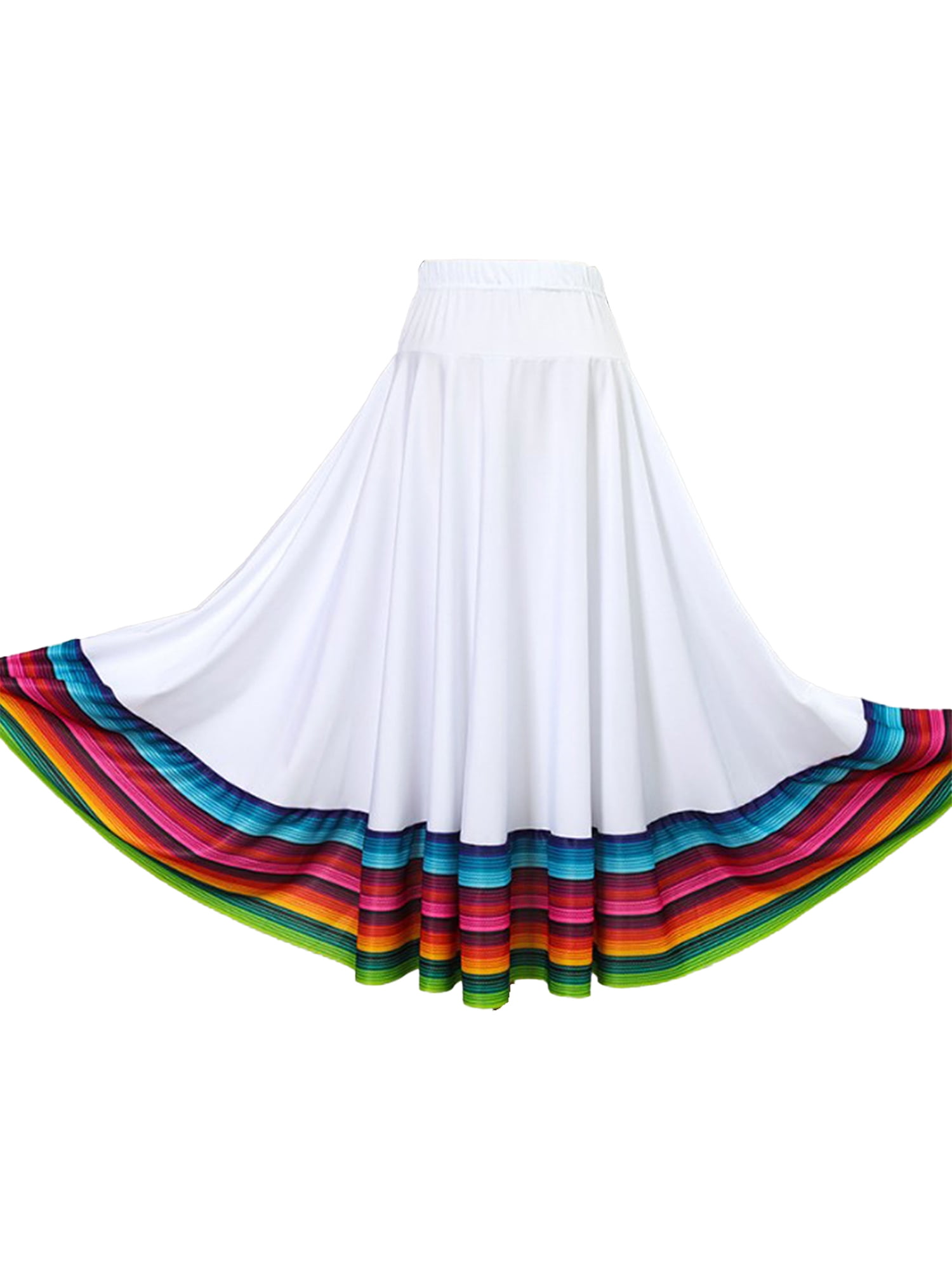 Yruioon Women High Waist Spanish Flamenco Swing Skirt Mexico Folklorico ...
