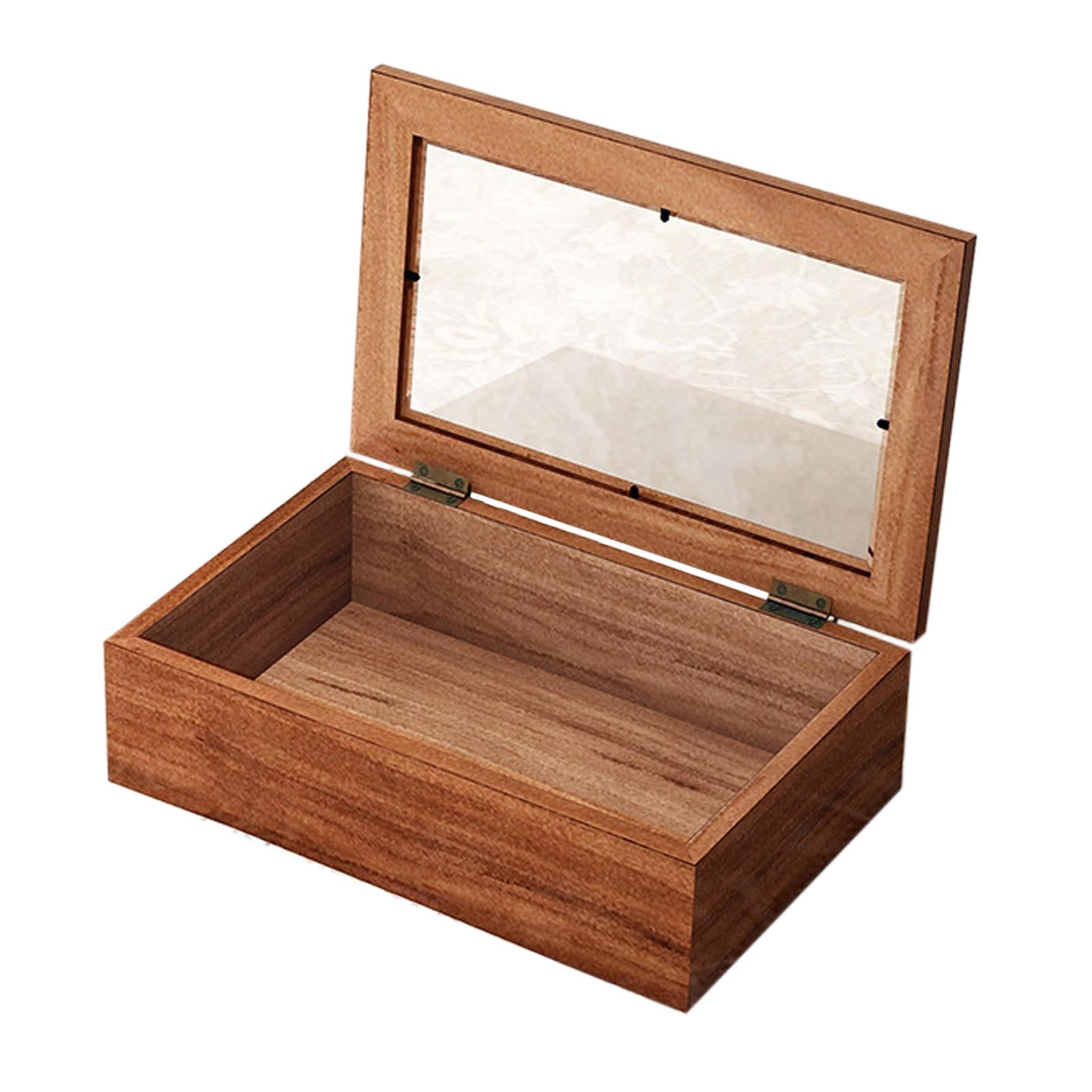YsXoWiui Rustic Wood Storage Box with Glass Top Lid for Collectibles ...