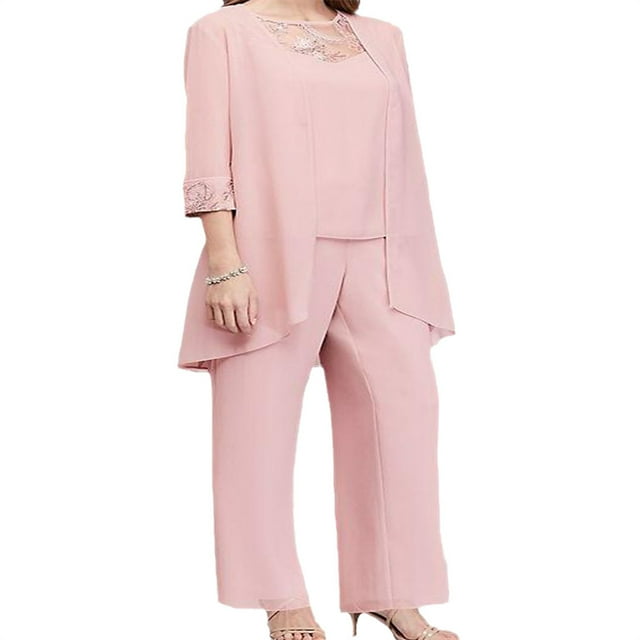 Yskkt Women Lace Detailed Georgette Three Piece Pantsuit Woman Office