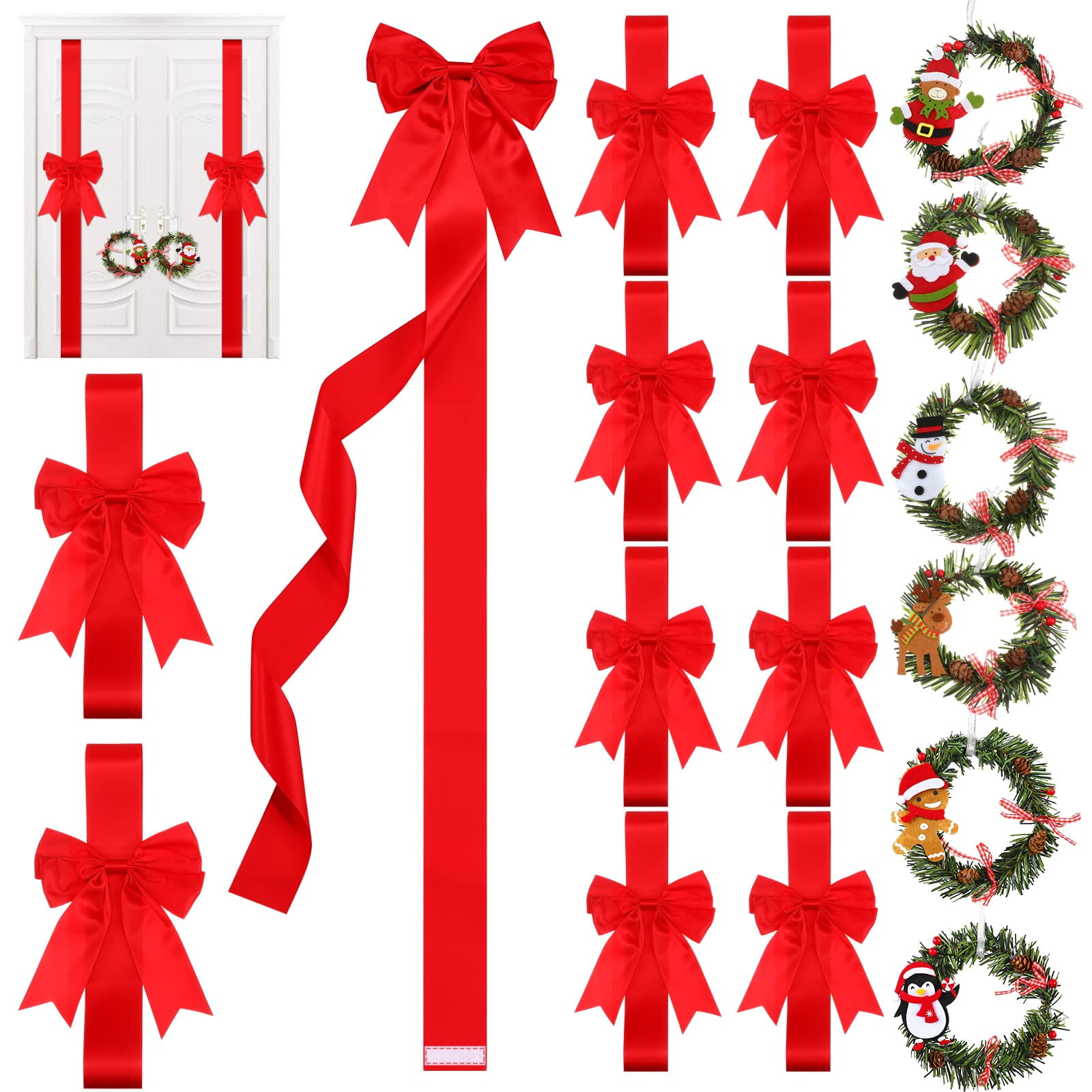 Ysleen 12 Pcs Christmas Cabinet Ribbon Bows and 6 Pcs Christmas Pine ...