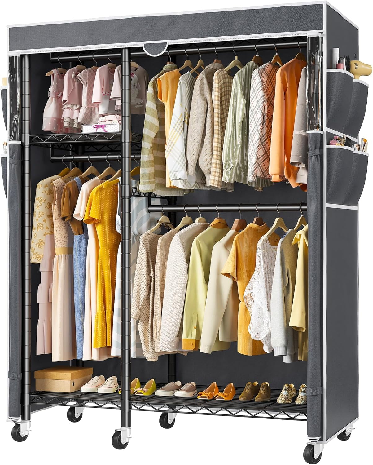 Ysm Clothes Rack with Cover,Clothing Racks for Hanging Clothes with ...