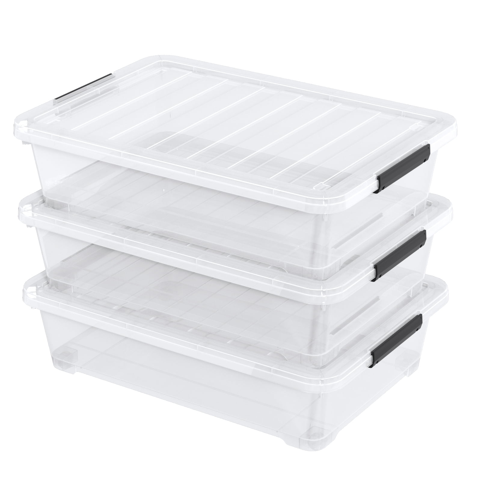 Ysmiltion 40 Quart Plastic Wheeled Under Bed Boxes, 3 Packs Large Clear ...