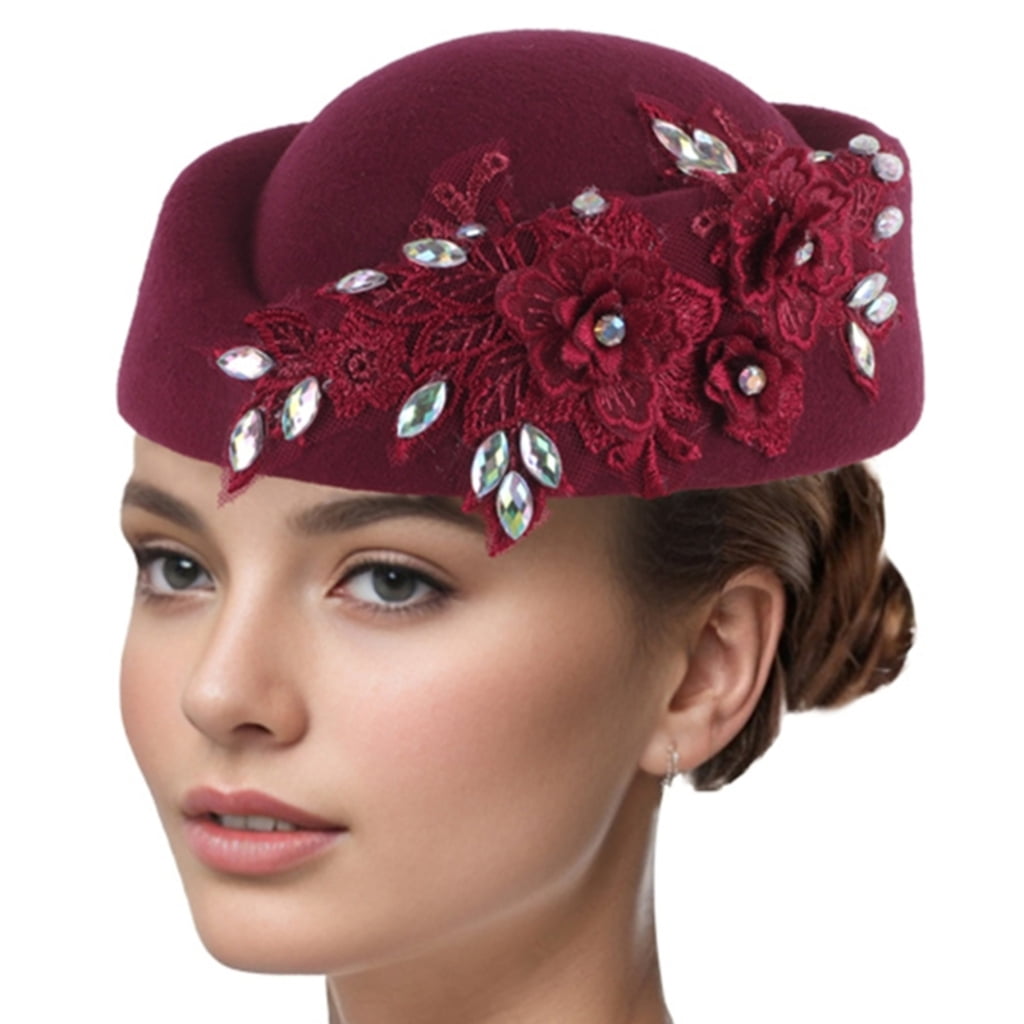 Ysmooiuy Cocktail Party Hat Embroidery Flower Fascinator Hat Caps 20s ...