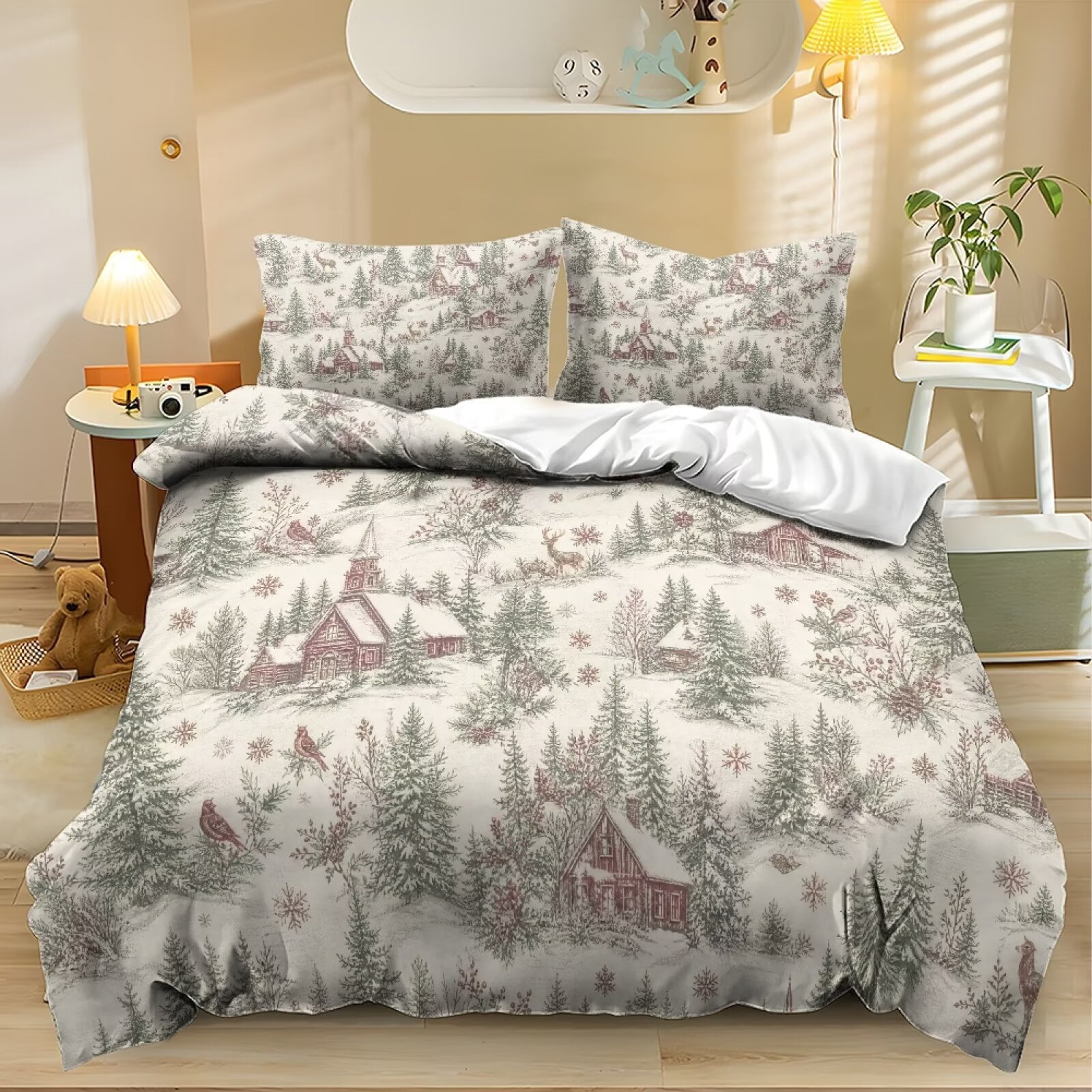 Yspwyqan Vintage Snow Village King Size Bedding Set, 3 Piece Soft ...