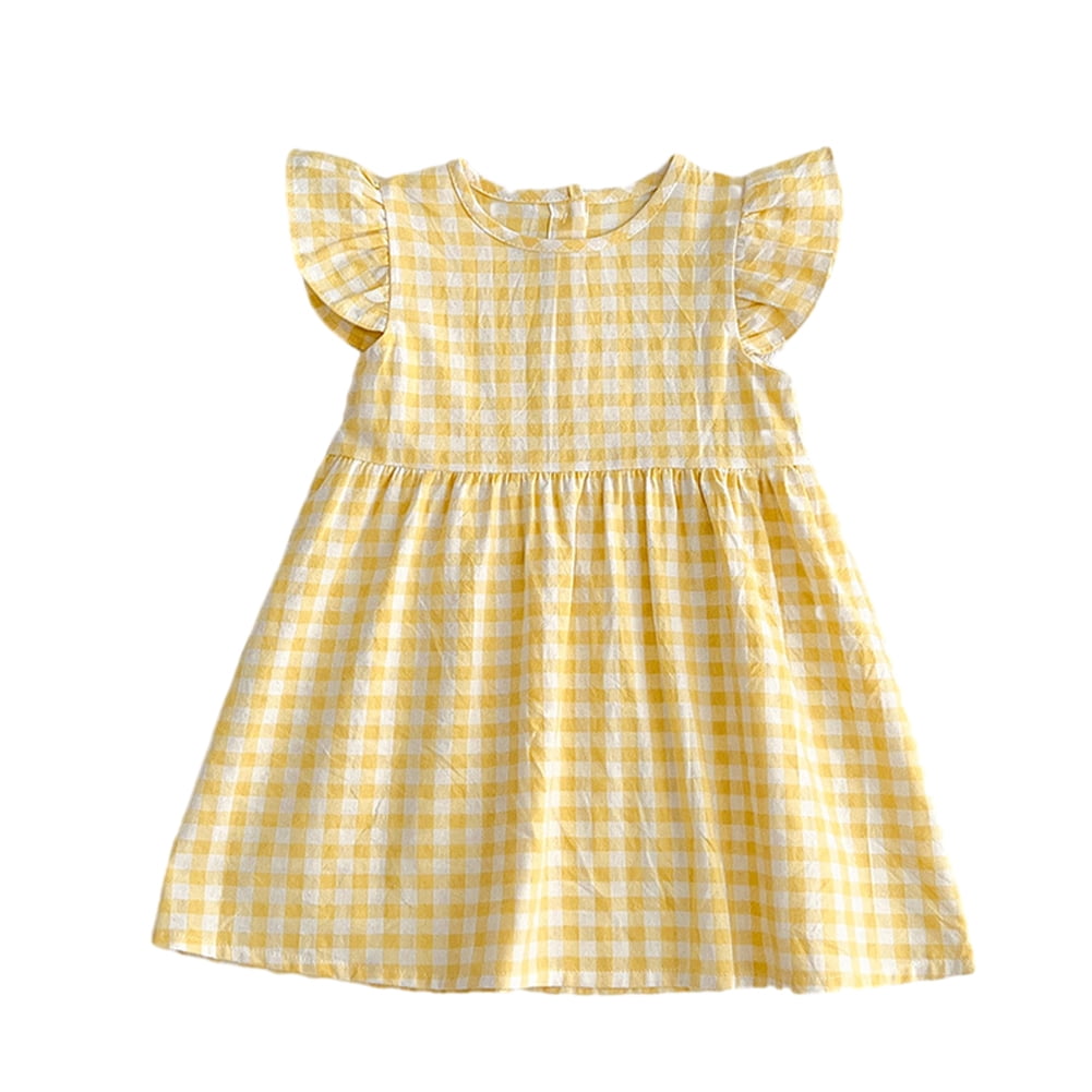 Ytdscs 1-6T Little Girls Plaid Dresses for Kids Baby Short Sleeve ...