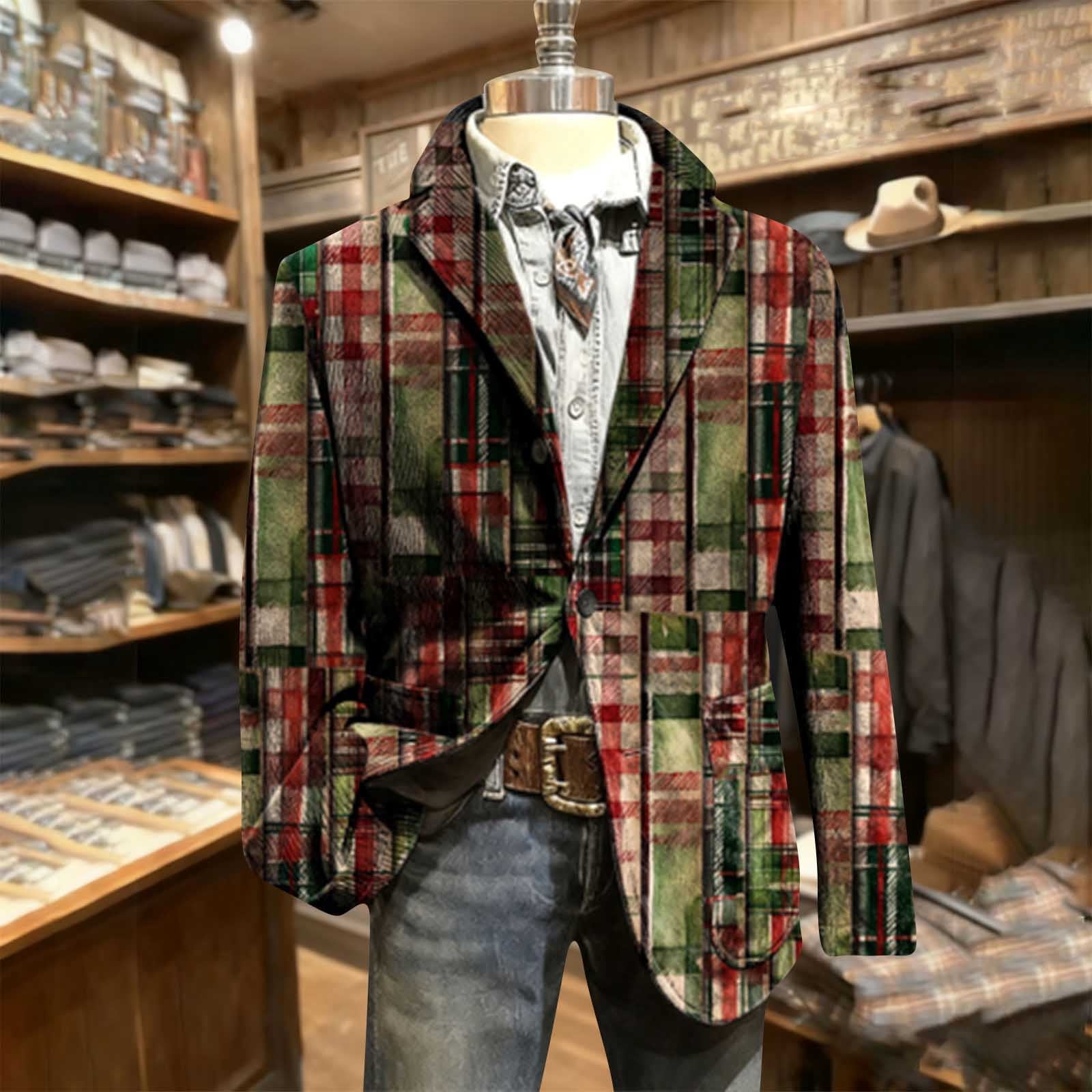 Yteetum Corduroy Blazer for Men Ugly Christmas Single Breasted Suit ...