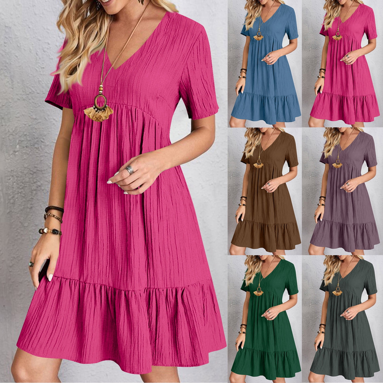 Yteetum Dresses for Women Pleated High Waist Lace Dresses Ladies Spring ...