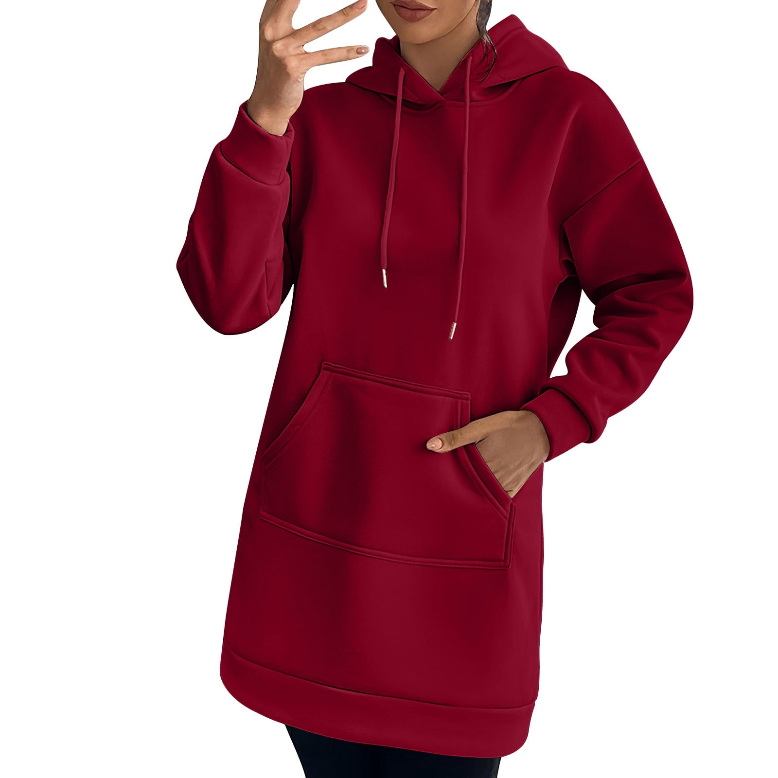 Yteetum Hoodies Dress for Women Oversize Warmy Drawstring Hooded Dress ...