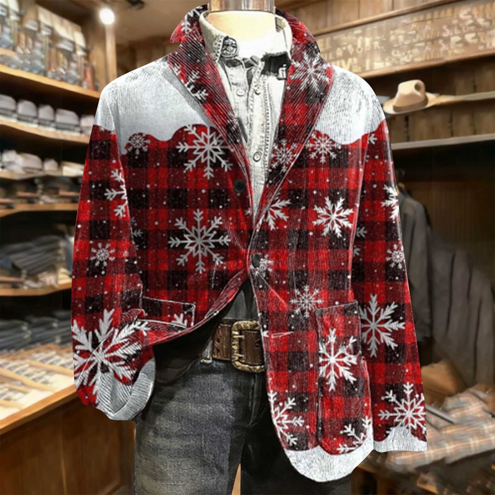 Yteetum Men's Corduroy Suit Jackets Ugly Christmas Blazer Coat One ...